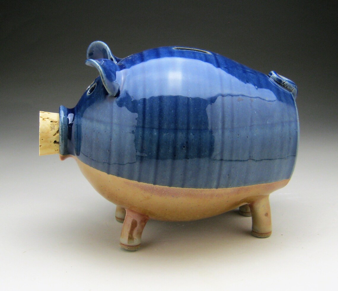 Large Ceramic Piggy Bank - Blue and Copper - Made to Order - Etsy