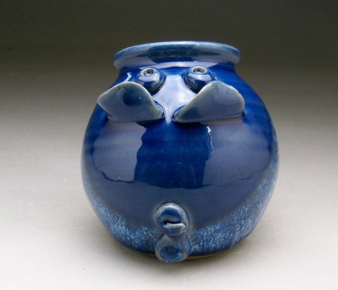 Ceramic Salt Pig Pig Jar Candy Dish Blue and White | Etsy