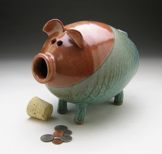 Large Ceramic Piggy Bank Turquoise and Copper Made to Order Etsy UK