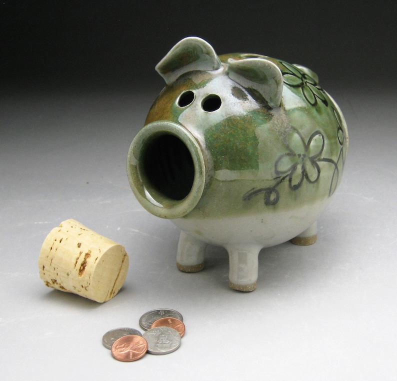 Ceramic Piggy Bank With Whimsical Flower Design Made to | Etsy