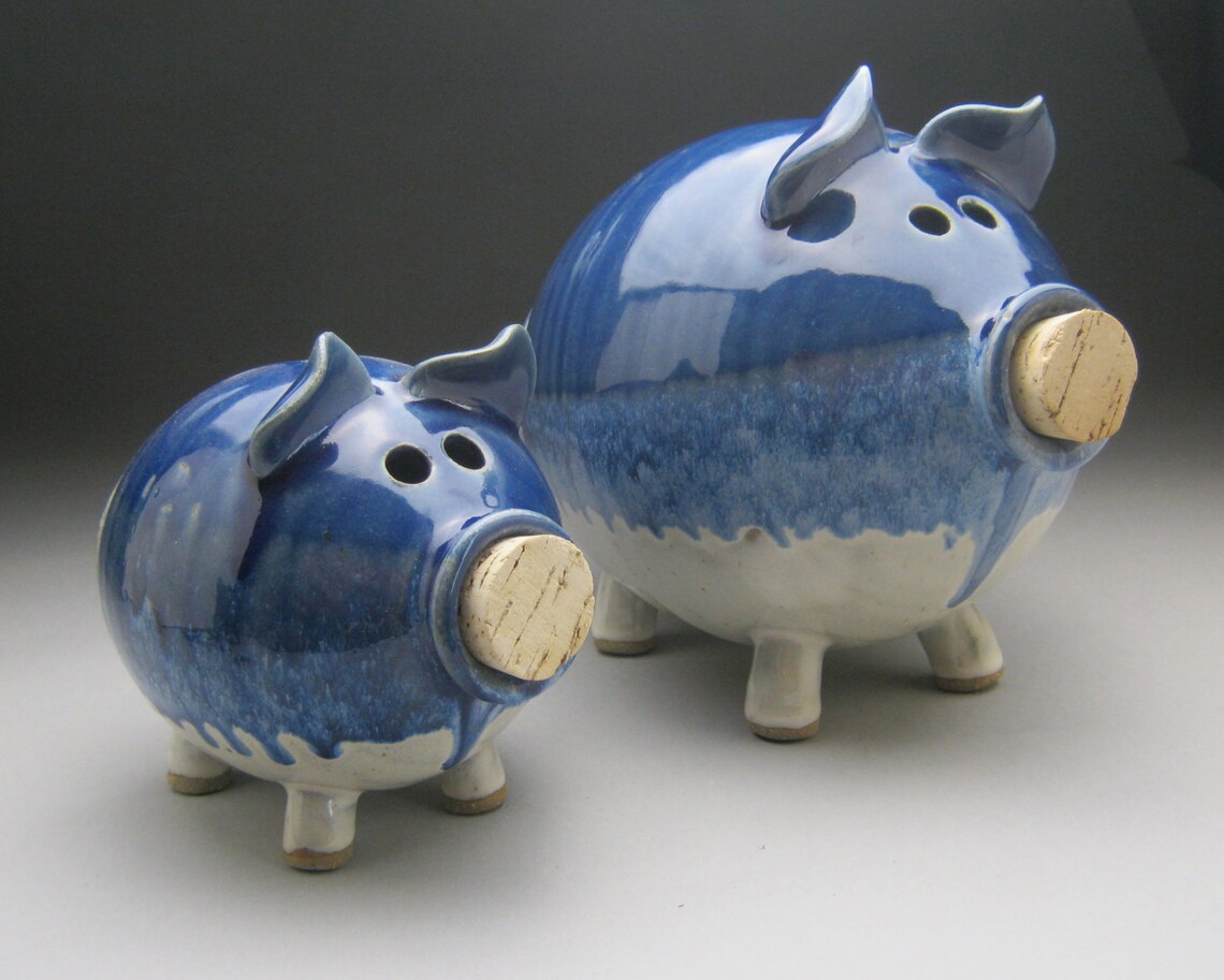 Large Ceramic Piggy Bank Made to Order in Blue White | Etsy