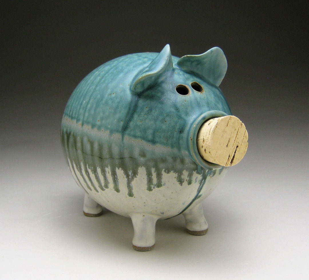 Large Ceramic Piggy Bank Turquoise and White Made to Order - Etsy