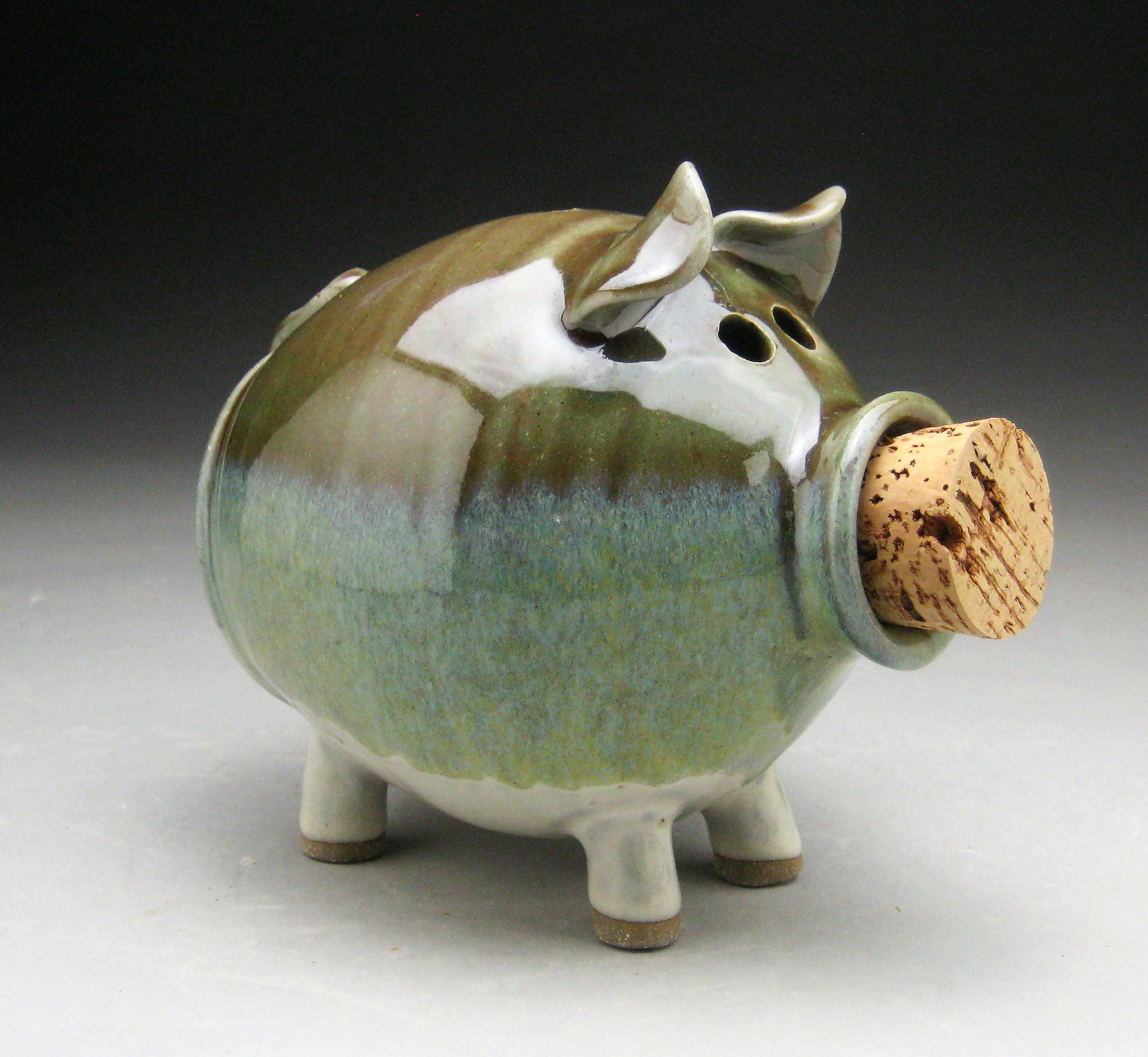 Ceramic Piggy Bank in Green and White Made to Order | Etsy