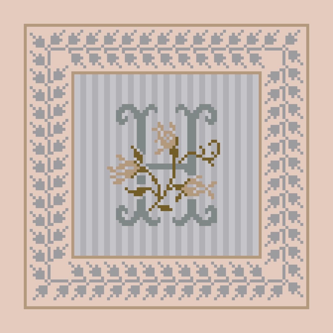 Personalized 8x8 Cross Stitch Pattern | Custom Floral Initial, Blush - Etsy