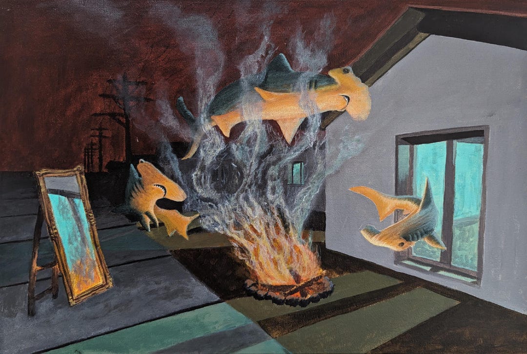 Liminal, Original Acrylic Artwork, Surrealism, Surrealistic Art, Shark ...