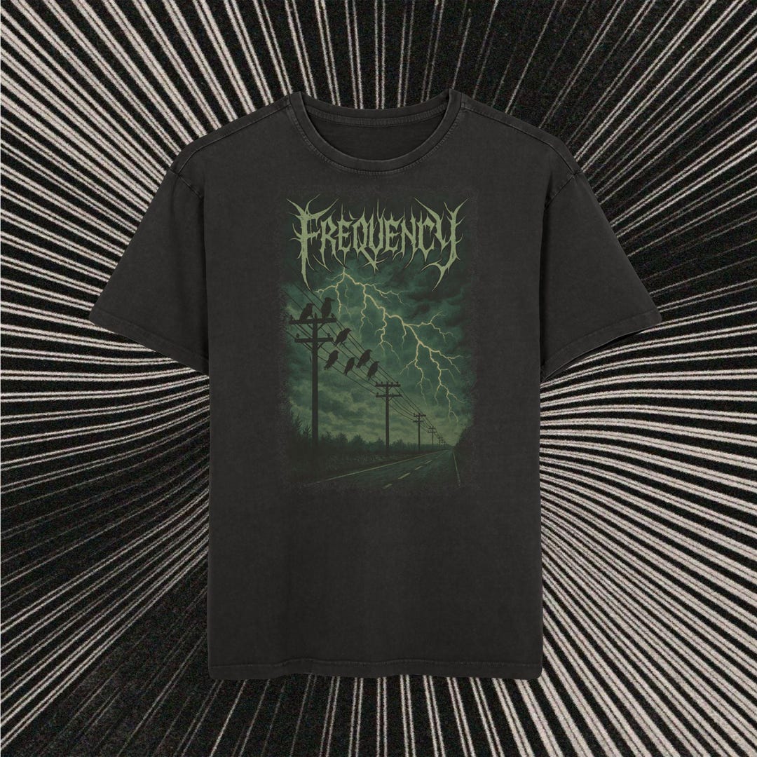 Men's Acid Washed Tee, Green 'frequency' Gothic Metal Oversized Tee ...
