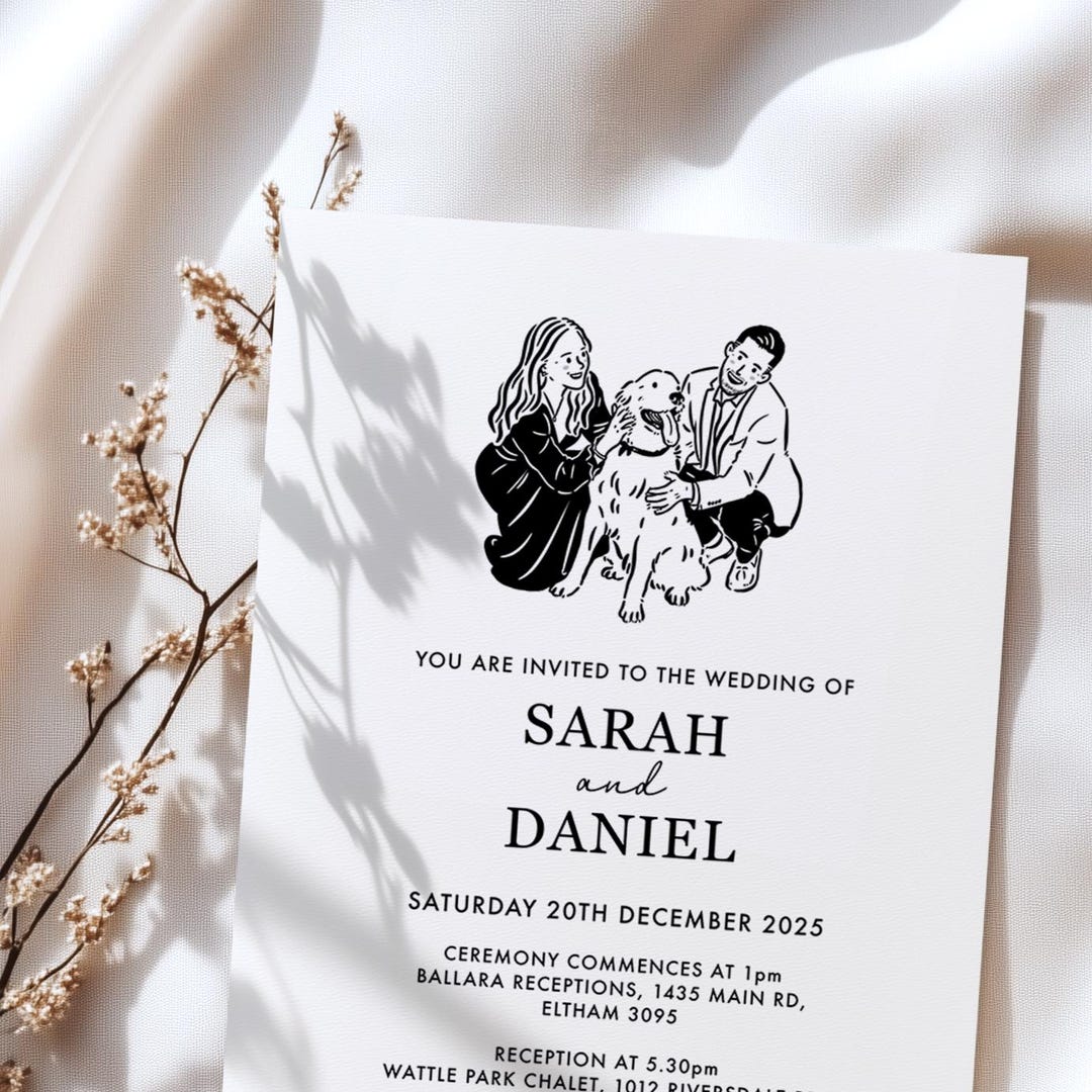 Custom Dog Wedding Invitation Minimalist Illustration, Pet Dog Wedding ...