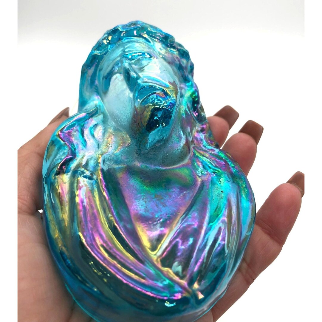 Jesus Christ Carnival Blue Glass Iridescent Wall Hanging or Ornament 5 ...