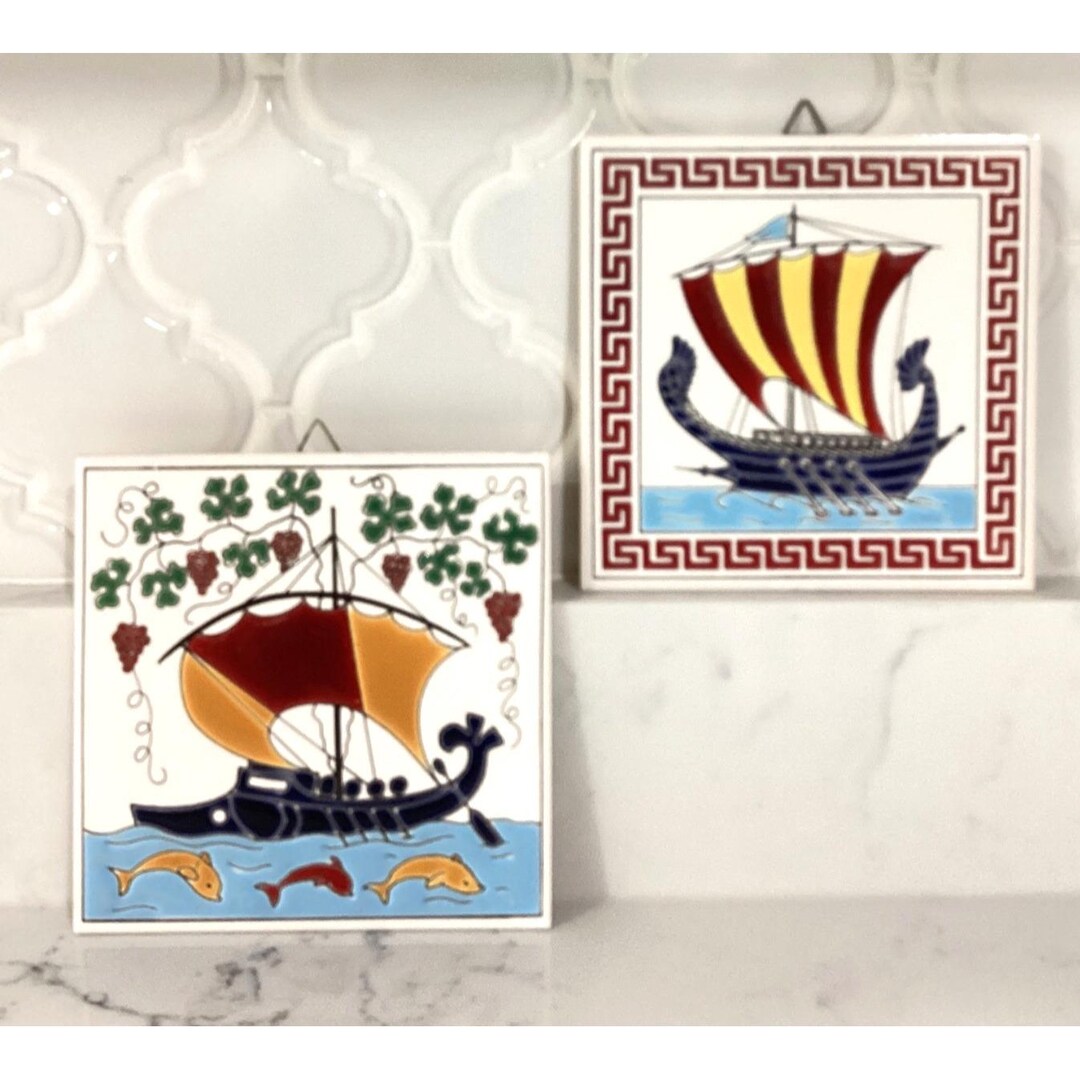Handpainted Greek Ceramic Wall Tiles Ancient Ship Knossos One Tile ...