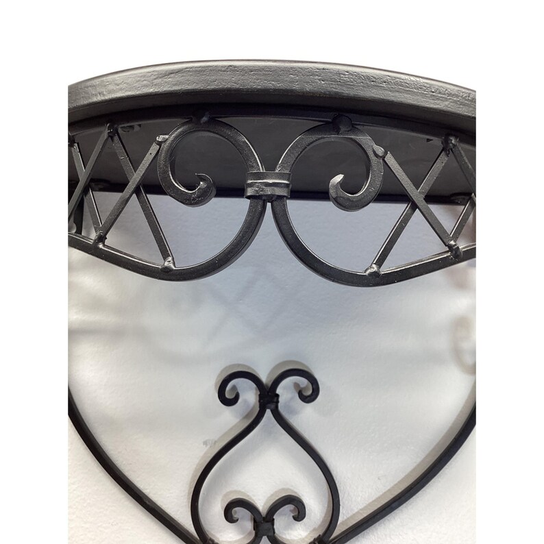 Black Wrought Iron Wall-mounted Half-moon Shelf With Scrollwork Design ...