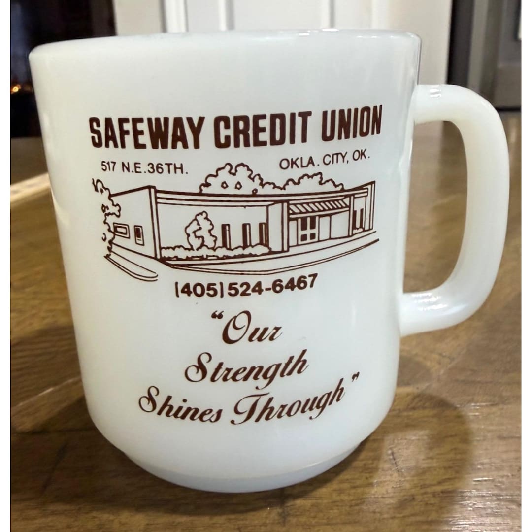 Vintage Milk Glass Coffe Mug by Glasbake Advertising Safeway Credit ...