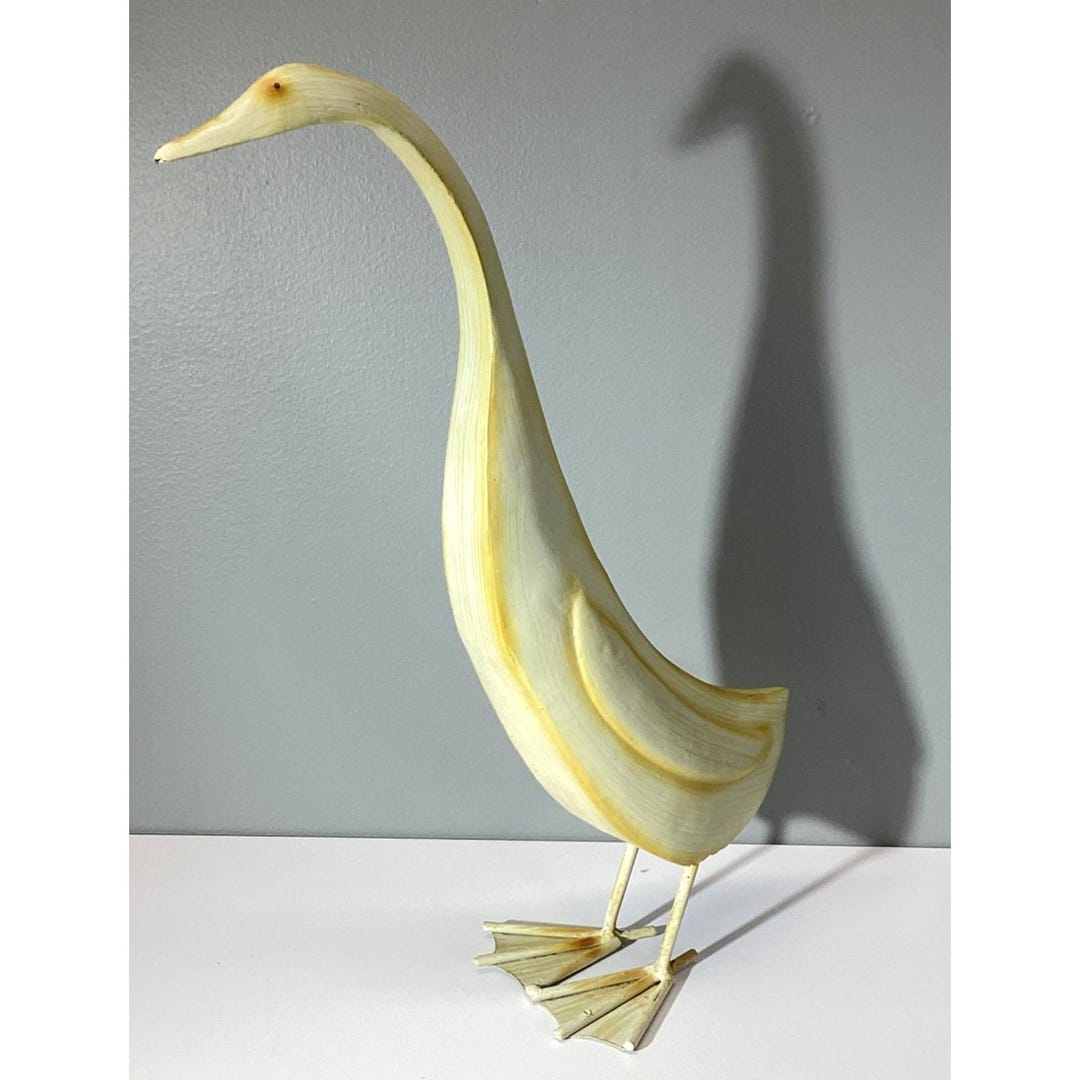 Metal Long Neck Duck 16" Shore Bird Art, Distressed Yellow, Home ...