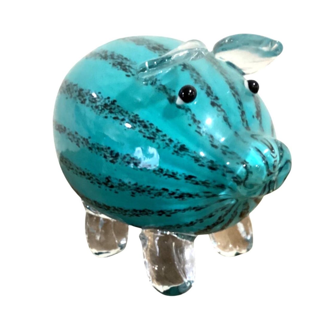Stephanie Miron Venetian Glass Art Teal Pig Handcrafted Home Decor ...