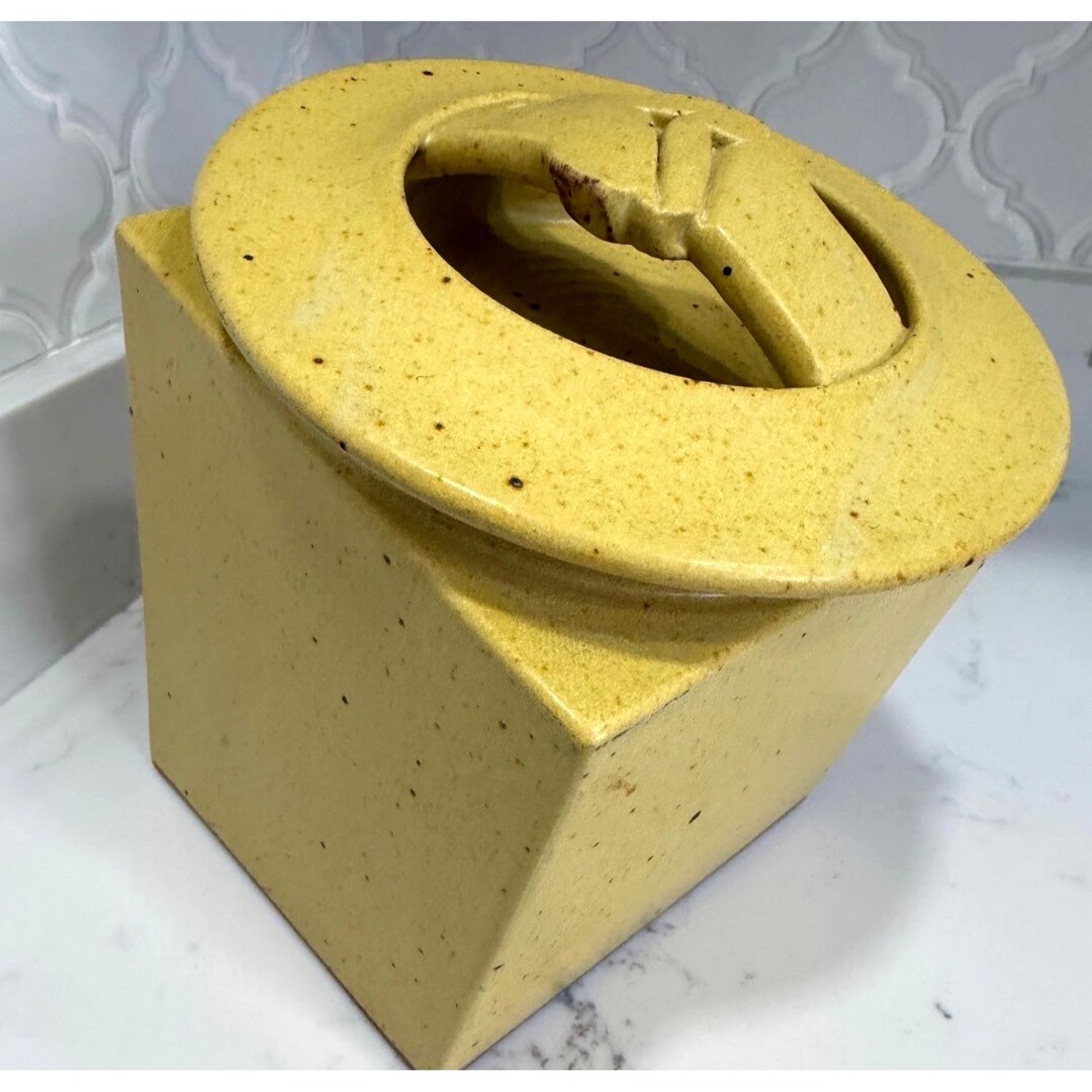 Yellow Cookie Jar Stoneware by Deborah Vestweber Pottery Angled Square ...