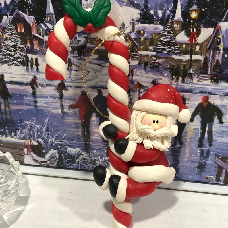 Handmade Santa Candy Cane Christmas Ornament, 6" Holiday Decor - Etsy