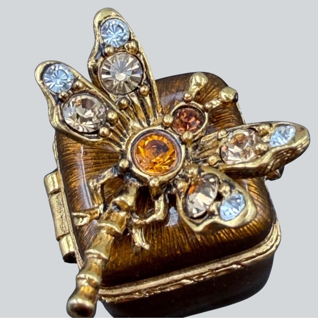 Jay Strongwater Jeweled Dragonfly Trinket Box Swarovski Crystals Hinged ...