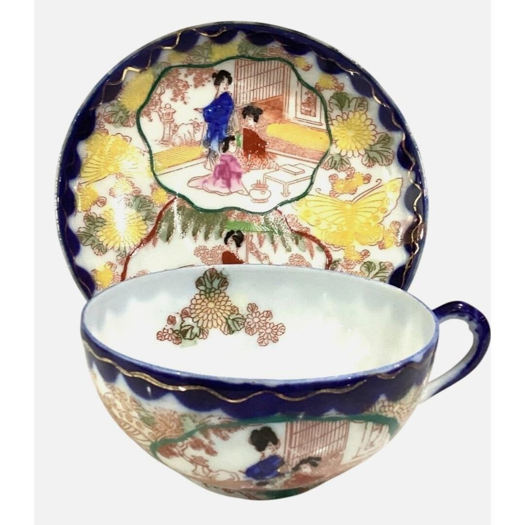 Vintage Japanese Hand-painted Porcelain Tea Cup & Saucer Set Kutani ...