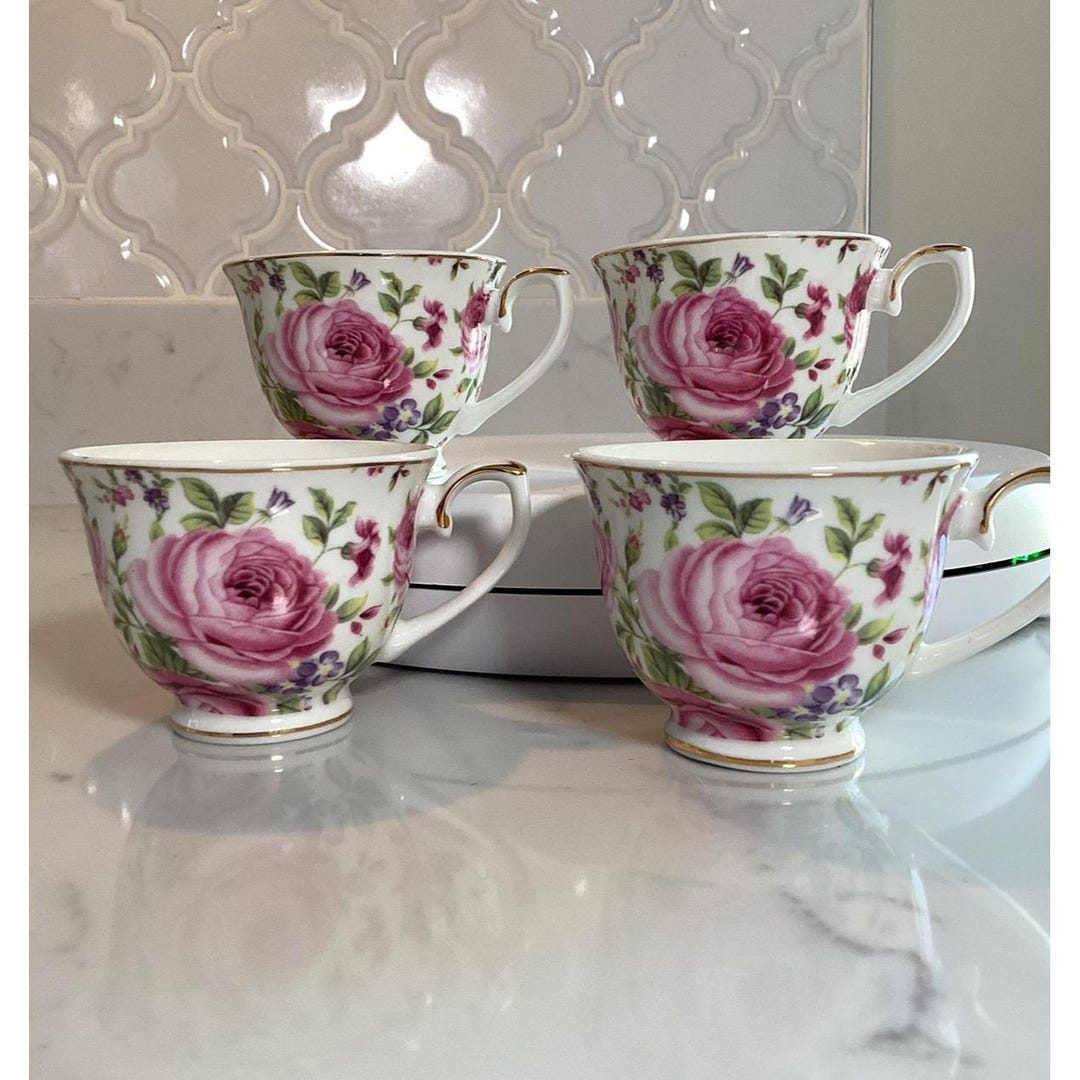 Grace Teaware Tea Time 4 Mini Pink Rose Floral Teacup Fine Porcelain ...