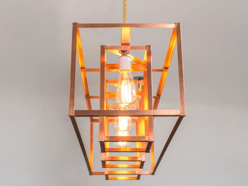 Modern Farmhouse Chandelier Copper Cage Long Chandelier - Etsy