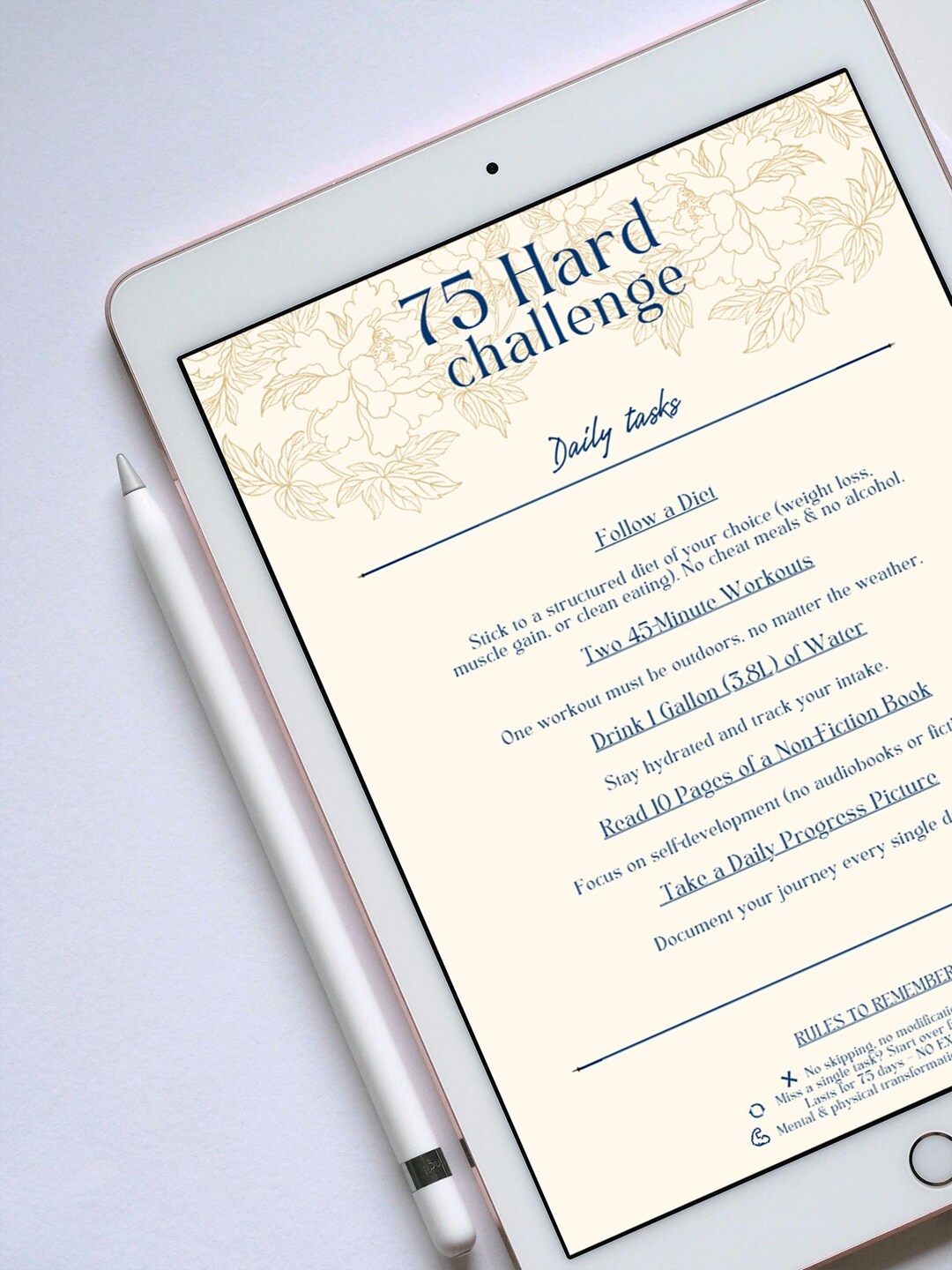 75 Hard Challenge Rules & Daily Checklist | Habit Tracker | Fitness ...