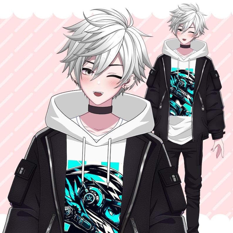 Premade Fullbody Live2d Male Vtuber Model: White Hoodie and Jacket Boy ...