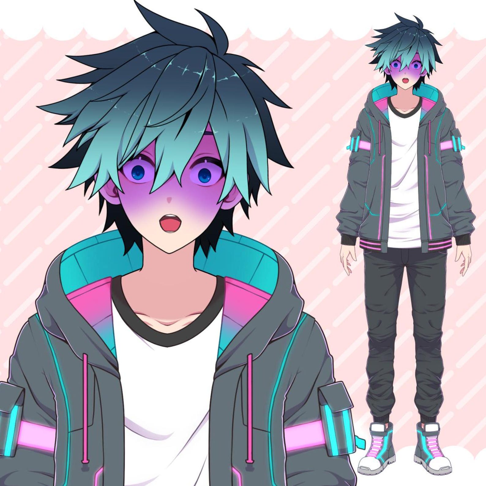 Premade Fullbody Live2d Male Vtuber Model: Tech Blue Boy, Customizable ...