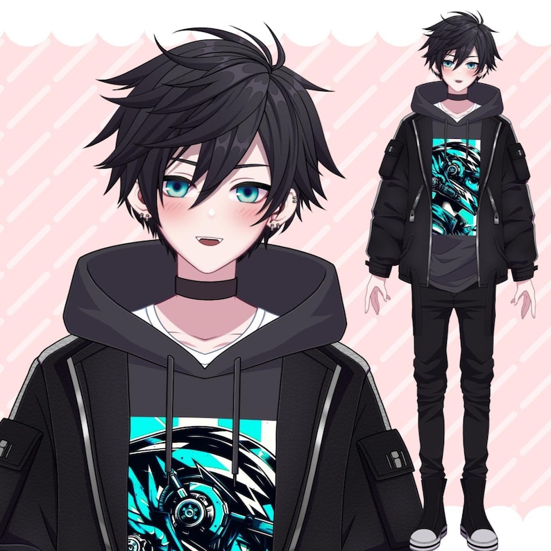 Premade Fullbody Live2d Male Vtuber Model: Black Hoodie and Jacket Boy ...