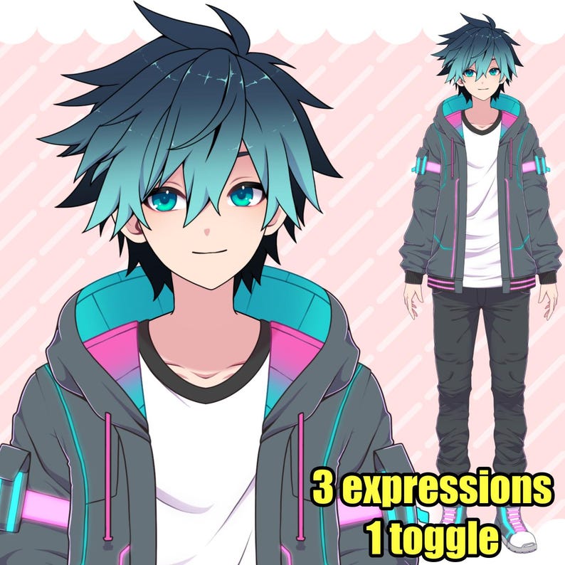 Premade Fullbody Live2d Male Vtuber Model: Tech Blue Boy, Customizable ...
