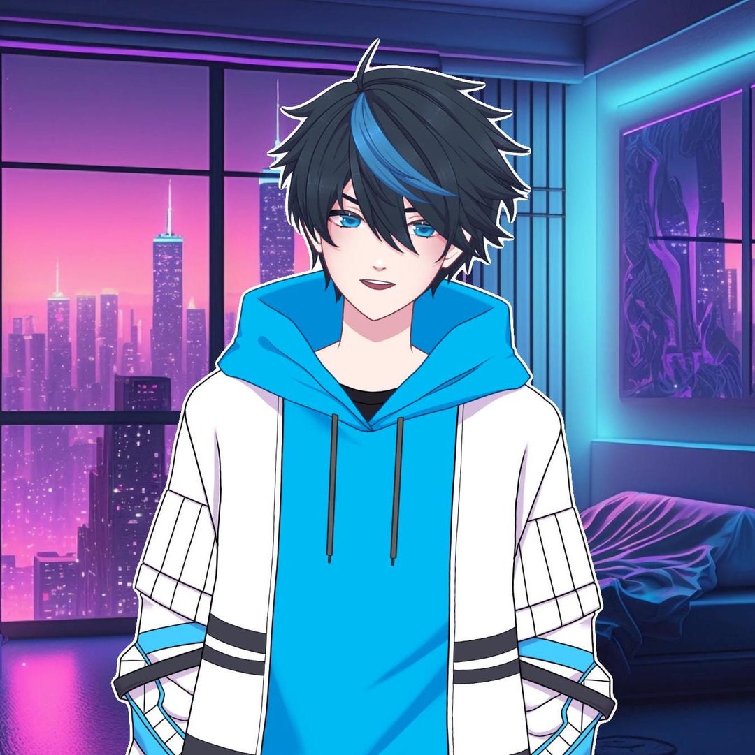 Premade HALFBODY Vtuber Model: Tech Hoodie Boy, Live2d Male Vtuber ...