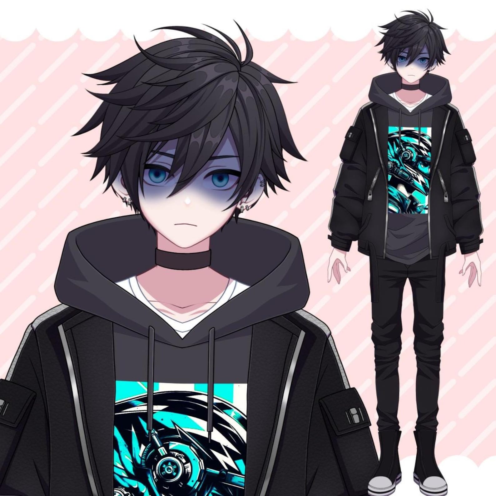 Premade Fullbody Live2d Male Vtuber Model: Black Hoodie and Jacket Boy ...