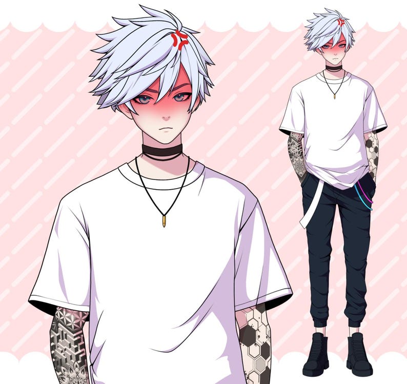 Premade Fullbody Live2d Male Vtuber Model: White Bad Rebel Rock Boy ...