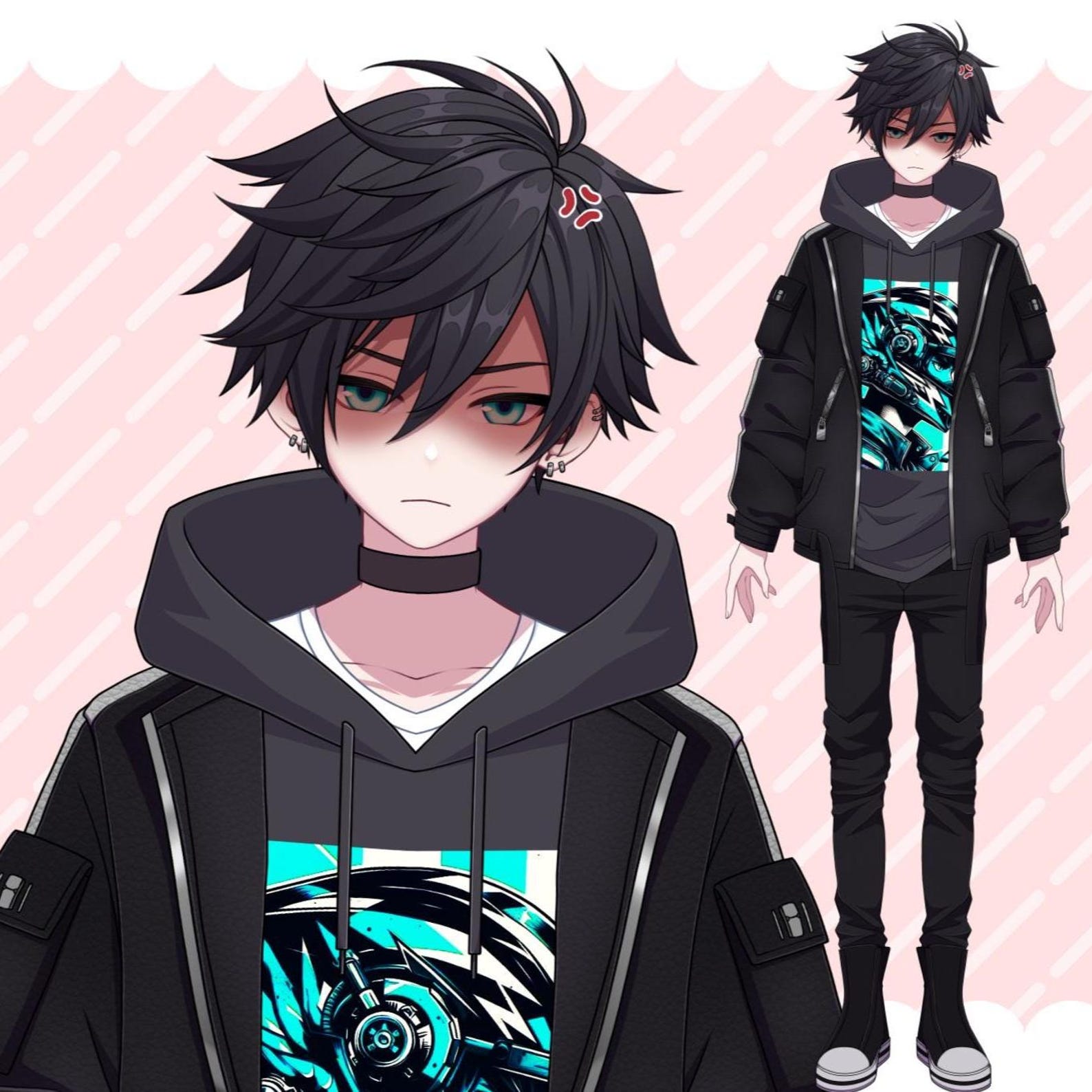 Premade Fullbody Live2d Male Vtuber Model: Black Hoodie and Jacket Boy ...