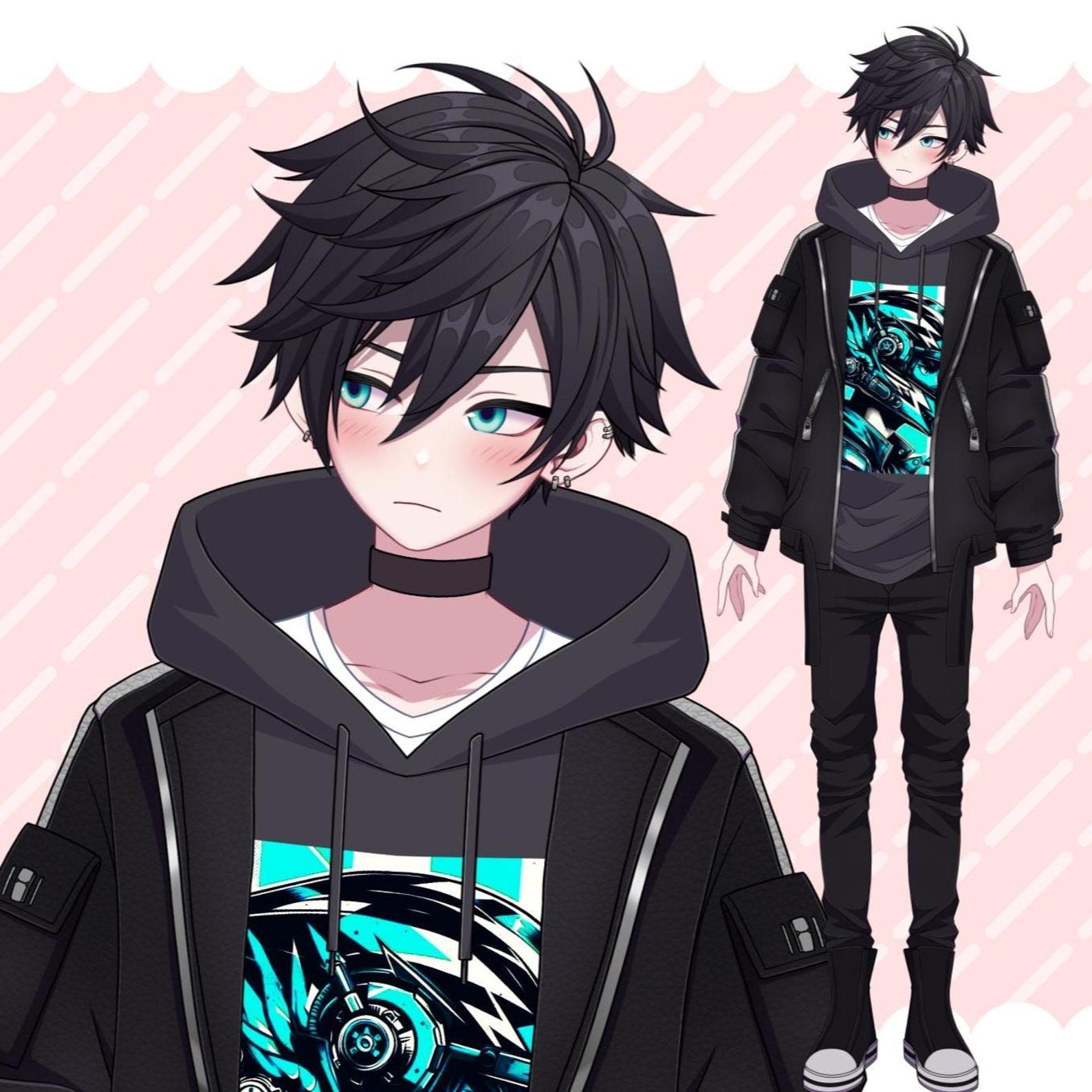 Premade Fullbody Live2d Male Vtuber Model: Black Hoodie and Jacket Boy ...