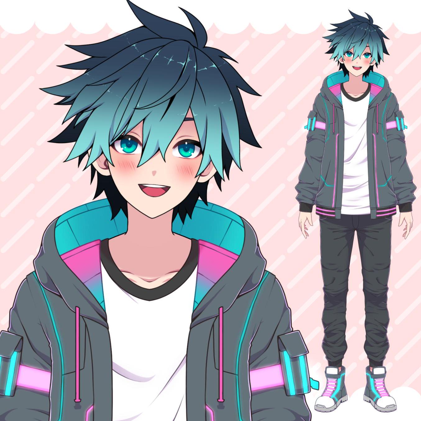 Premade Fullbody Live2d Male Vtuber Model: Tech Blue Boy, Customizable Rigged Twitch Virtual ...