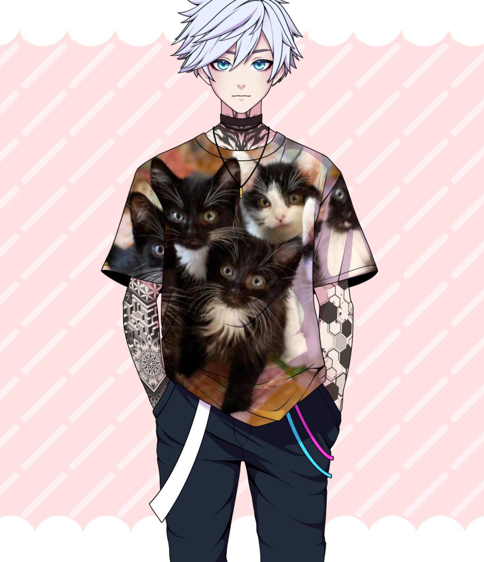 Premade Fullbody Live2d Male Vtuber Model: White Bad Rebel Rock Boy ...