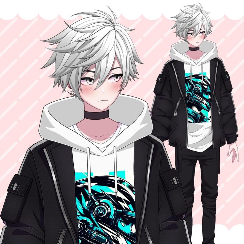Premade Fullbody Live2d Male Vtuber Model: White Hoodie and Jacket Boy ...