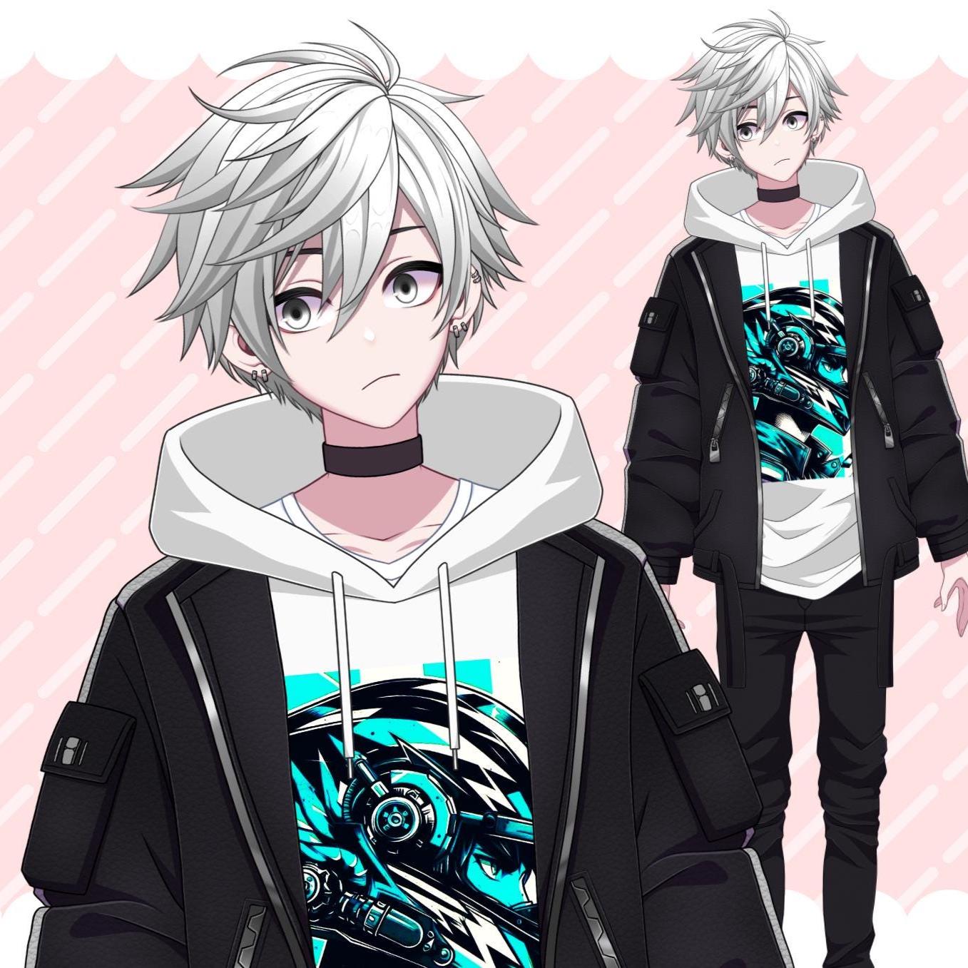 Premade Fullbody Live2d Male Vtuber Model: White Hoodie and Jacket Boy ...