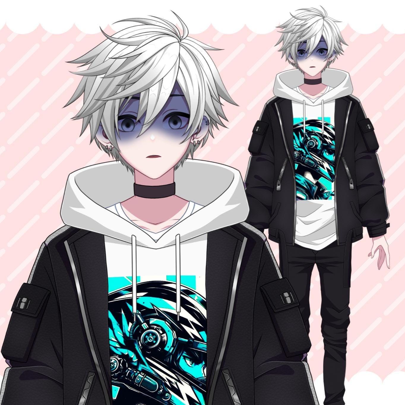 Premade Fullbody Live2d Male Vtuber Model: White Hoodie and Jacket Boy ...
