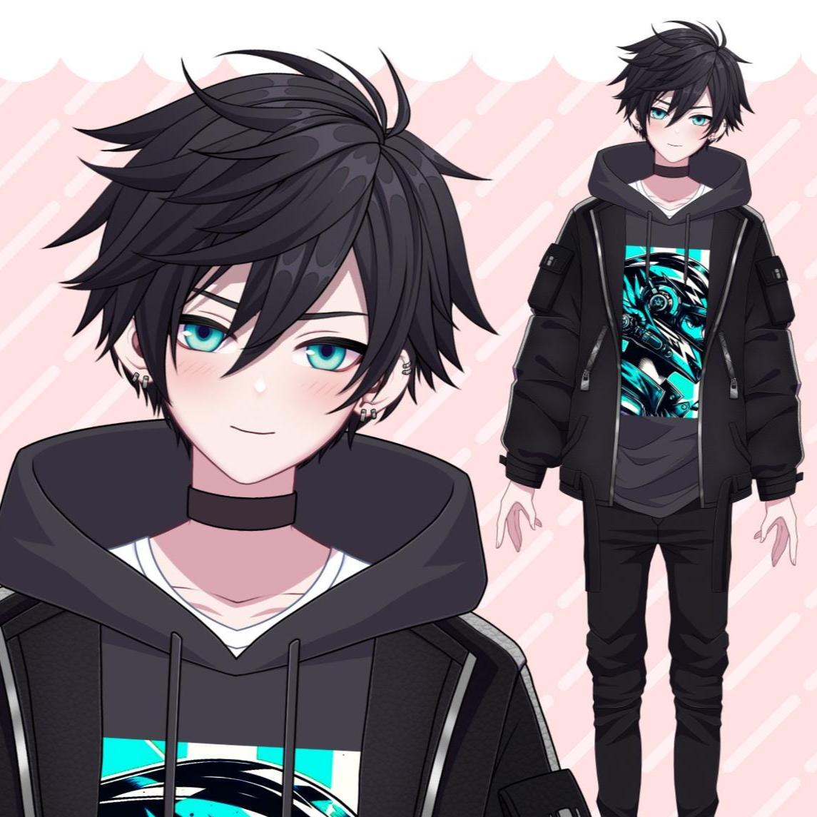 Premade Fullbody Live2d Male Vtuber Model: Black Hoodie and Jacket Boy ...