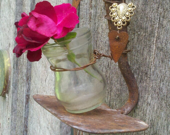 Vintage Rusty Hoe & Jar Hanging Flower Vase - Etsy