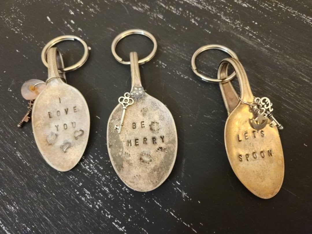 Vintage Silver Spoon Keychain / Keyring With Charm - Etsy