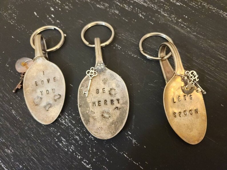Vintage Silver Spoon Keychain / Keyring With Charm - Etsy