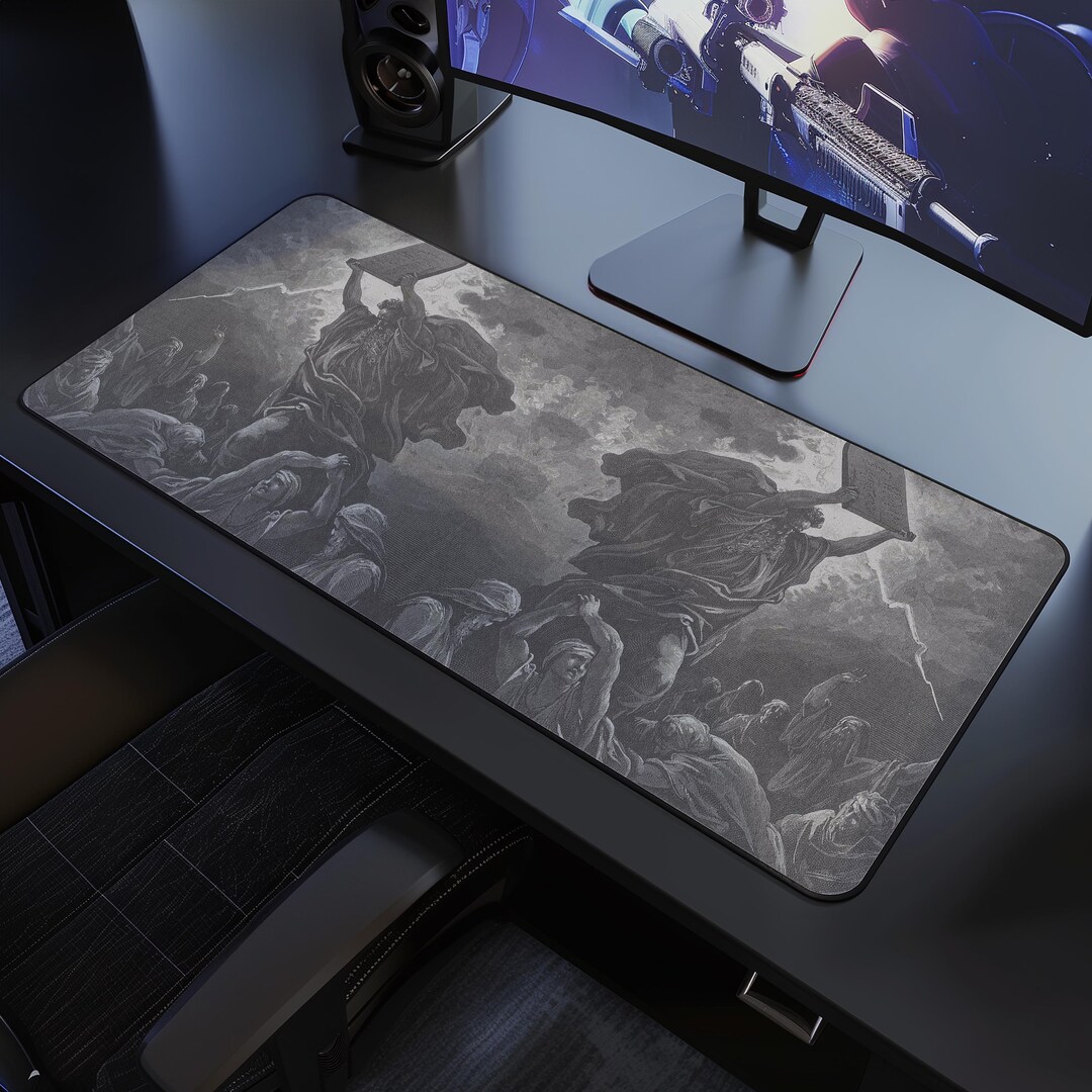 The Ten Commandments Desk Mat, Epic Biblical Moses Lightning Artwork ...