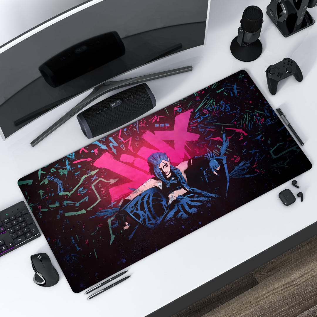 Jinx League of Legends Desk Mat, Chaotic Explosive Design Featuring Pow ...