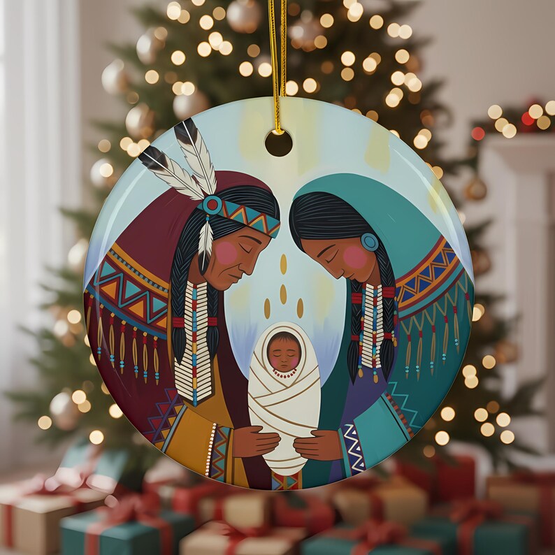 Native American Holy Family Ornament, Nativity Christmas Ornament, Hand ...