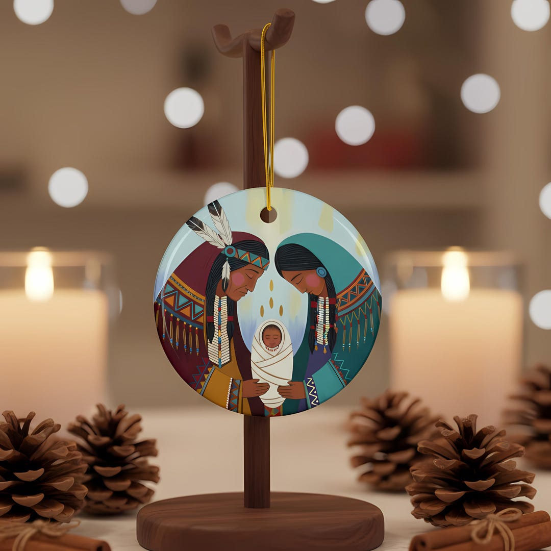 Native American Holy Family Ornament, Nativity Christmas Ornament, Hand ...