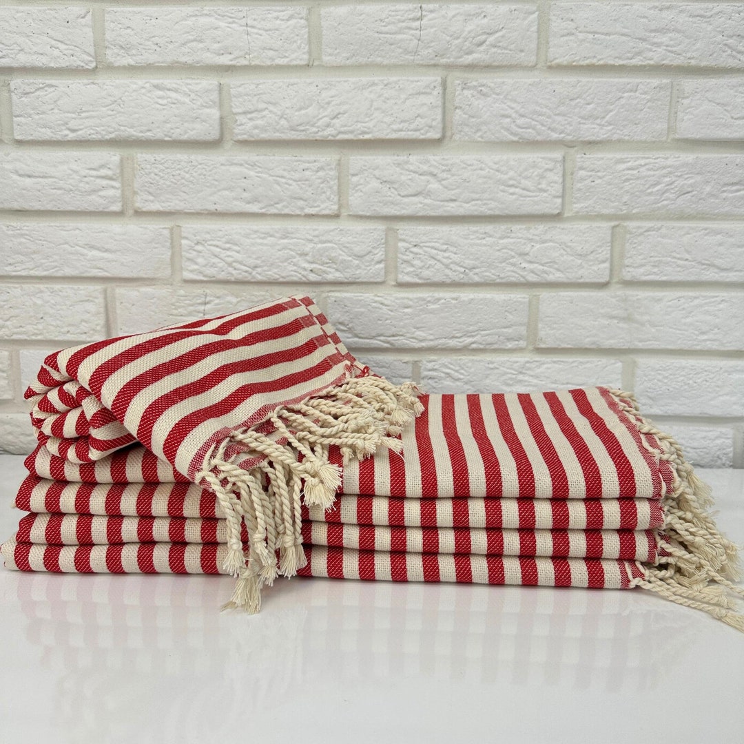 Turkish Pool Beach Towel Set 40x70", Red Striped Absorbent Towel ...