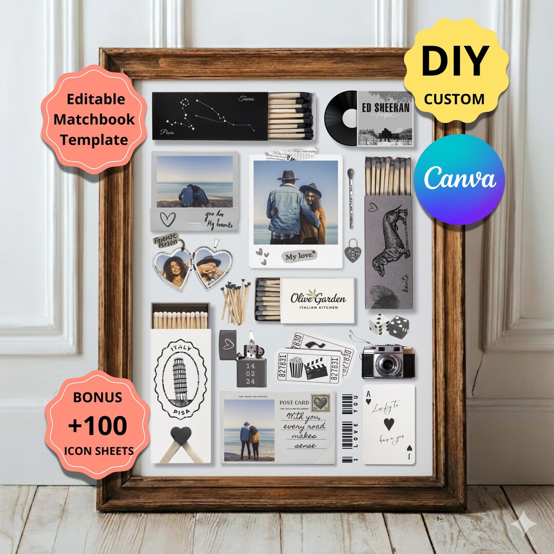 Editable Matchbook Template Custom Photo Matchbox Art Printable Canva ...