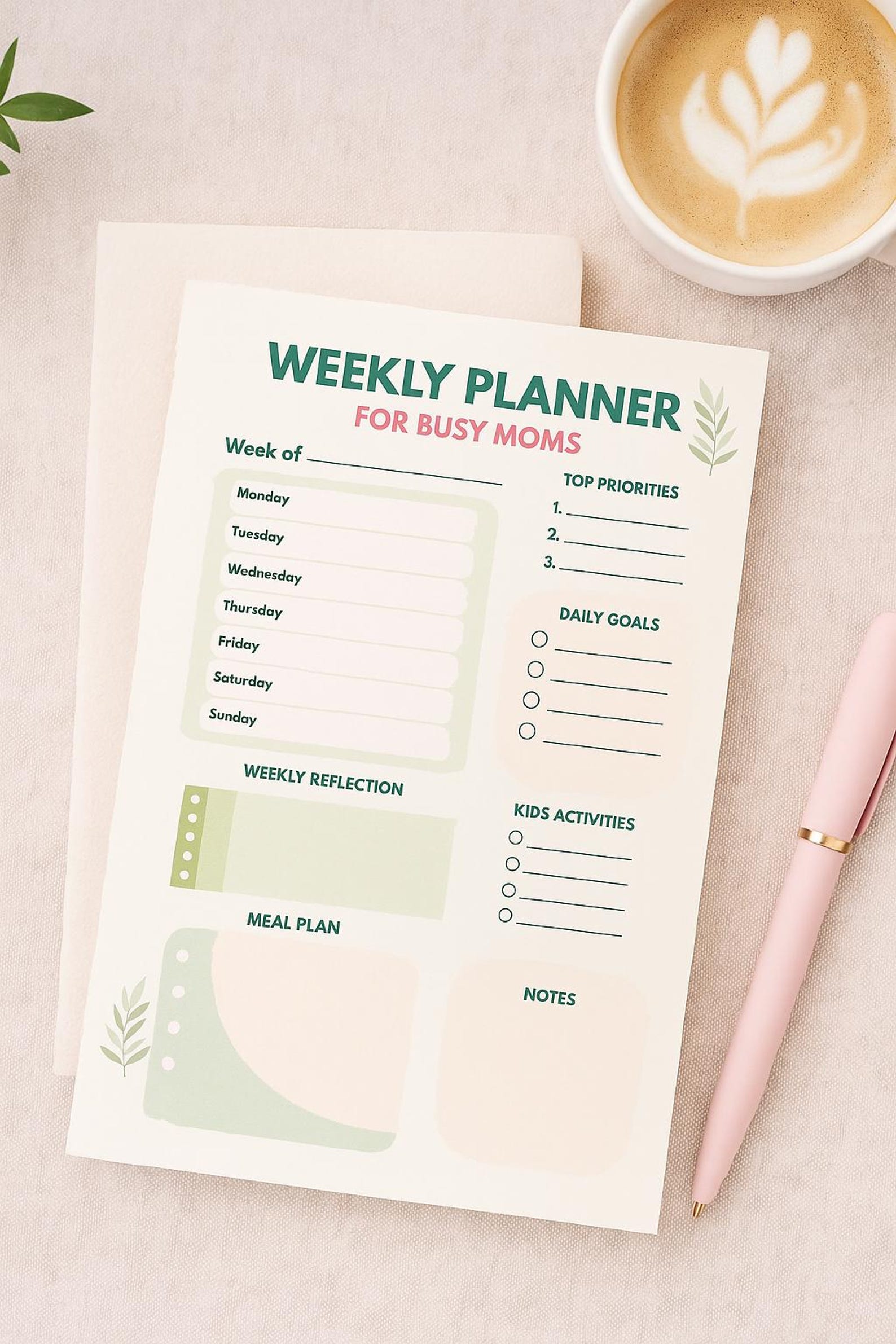 Busy Mom Weekly Planner: Daily Schedule, Meal Plan PDF (instant ...