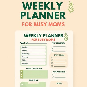 Busy Mom Weekly Planner: Daily Schedule, Meal Plan PDF (instant ...
